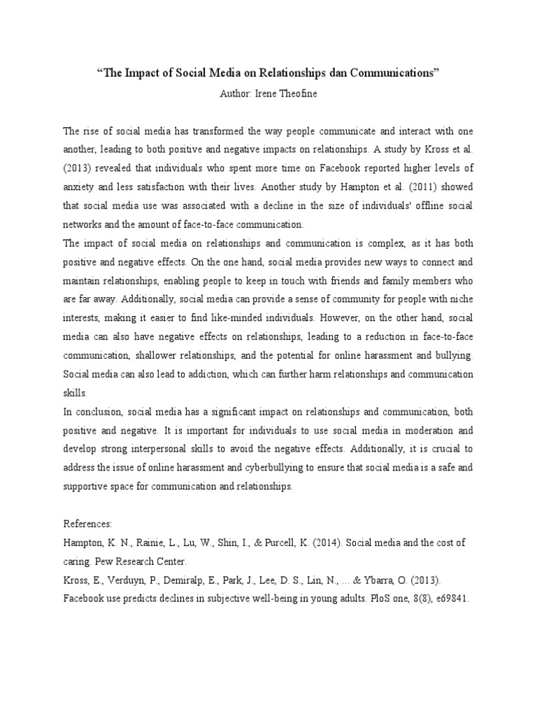 Social Media's Effects on Relationships | PDF | Social Science