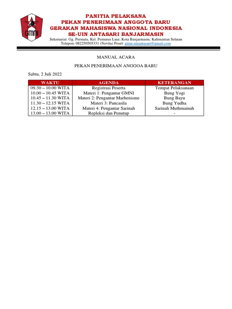 Manual Acara Ppab Gmni 2022 | PDF