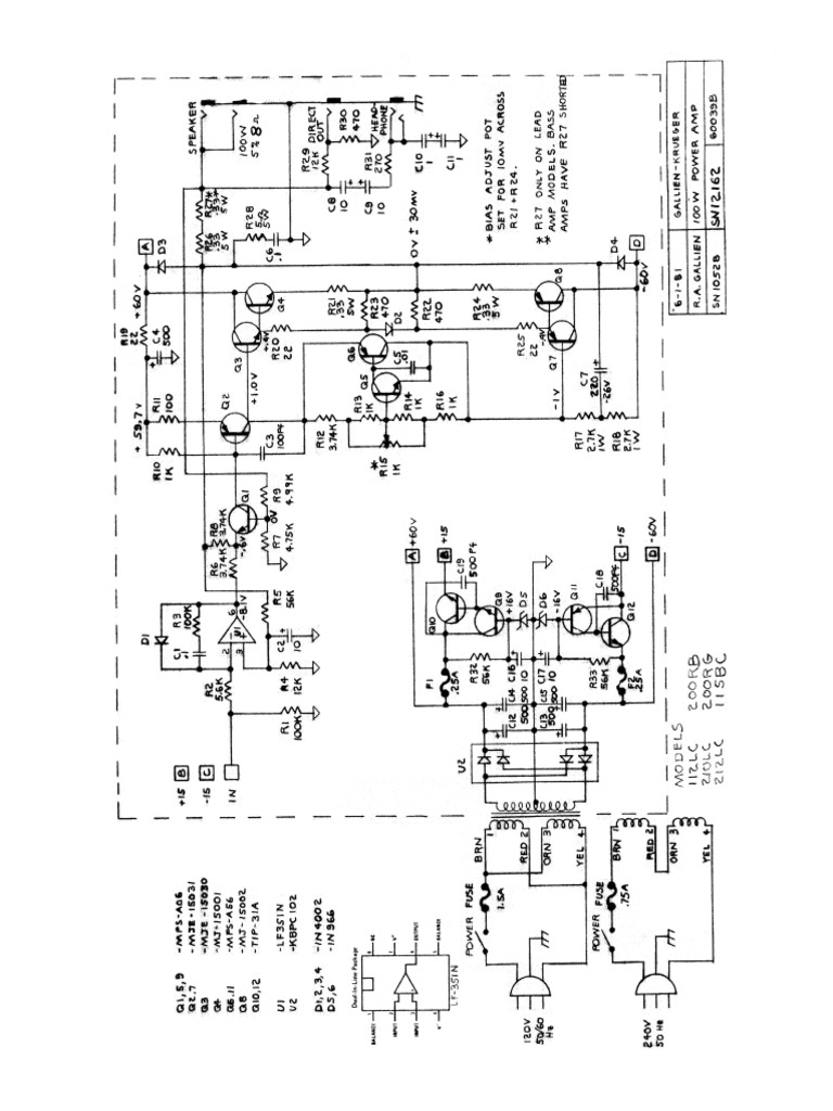 Gallien-Krueger GK 200RB Power Amp Schematic | PDF