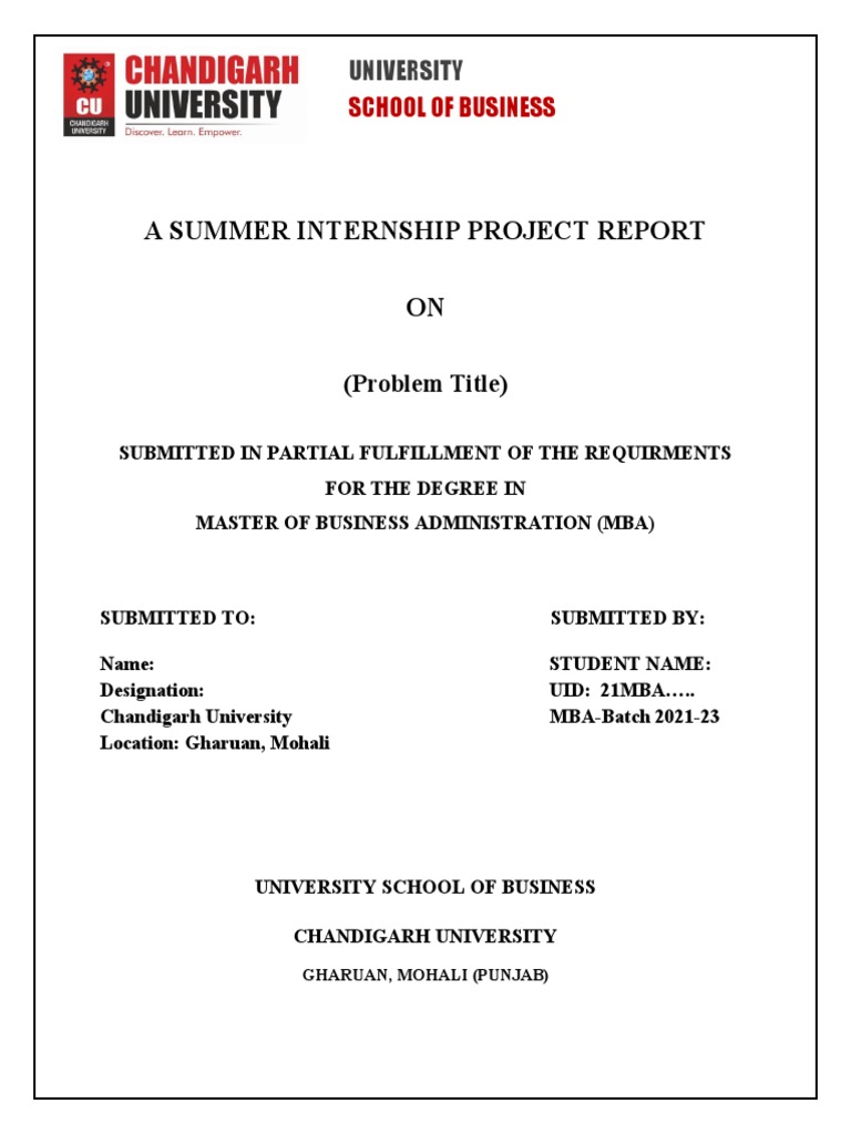 Cover Page-Final Summer Project Report | PDF