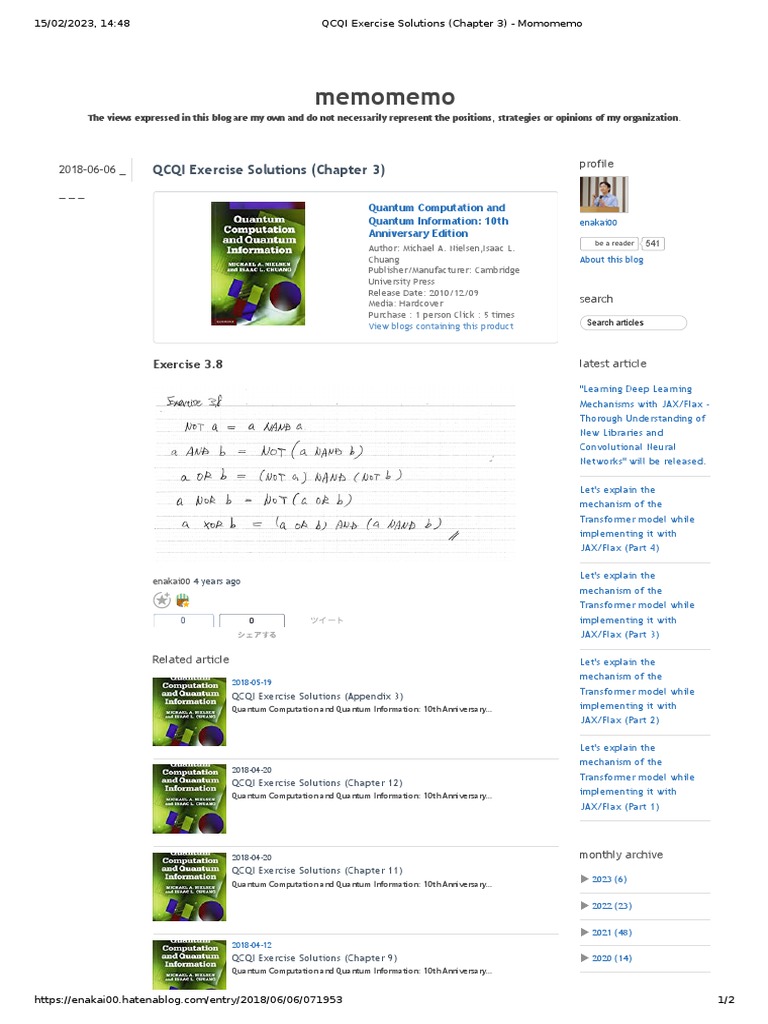 QCQI Exercise Solutions (Chapter 3) | PDF | Computer Science | Theoretical Computer Science