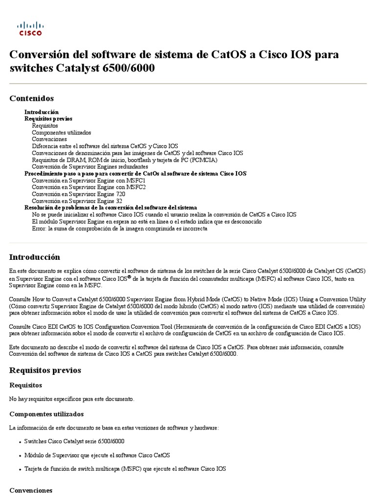 Conversión Del Software de Sistema de CatOS A Cisco IOS para Switches ...