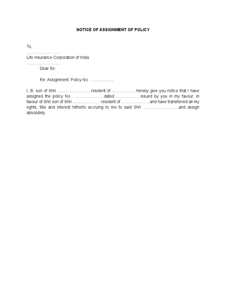 Notice of Assignment of Policy | PDF