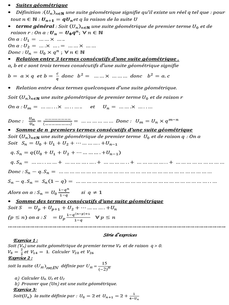 Exercice corrigé sur les suites géométriques | PDF | Mathématiques ...