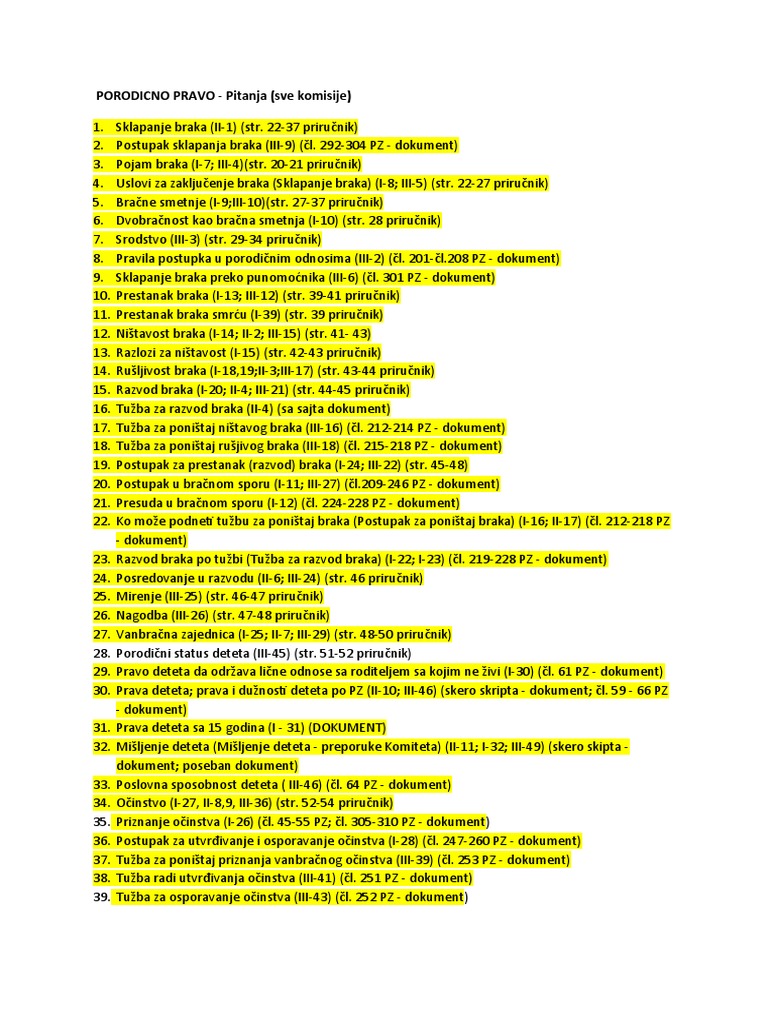 PORODICNO PRAVO - Pitanja | PDF
