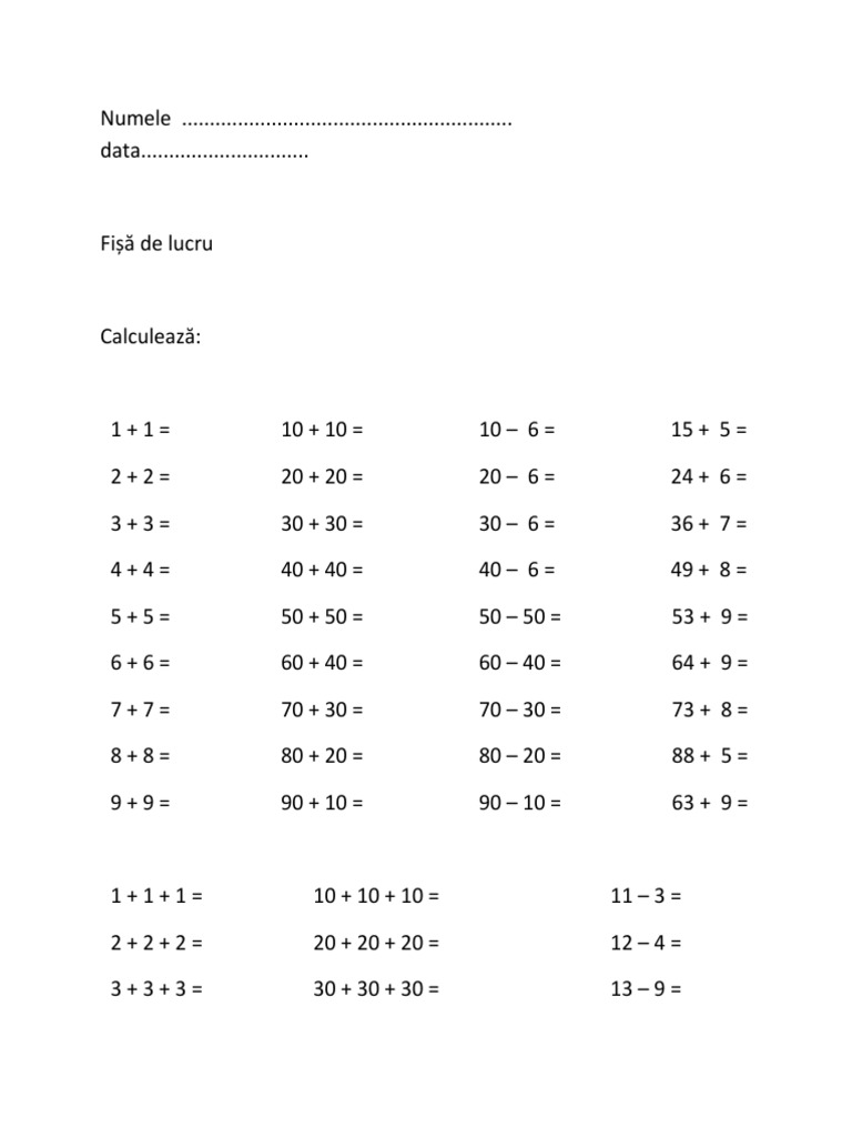 Fisa Matematica Clasa 1 | PDF