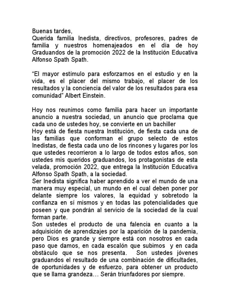 Discurso de Graduación | PDF