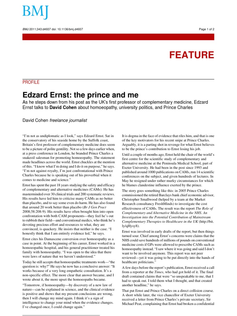 Edzard Ernst The Prince and Me | PDF | Alternative Medicine | Homeopathy