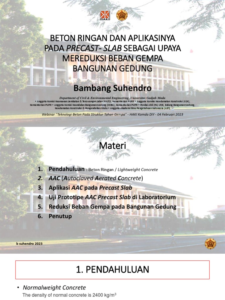 B SUHENDRO HAKI WEBINAR BETON RINGAN DAN APLIKASINYA PADA PRECAST SLAB 2023 Final Share | PDF ...