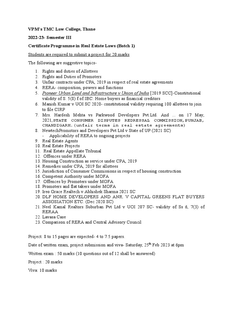 Real Estate Laws - Projects | PDF