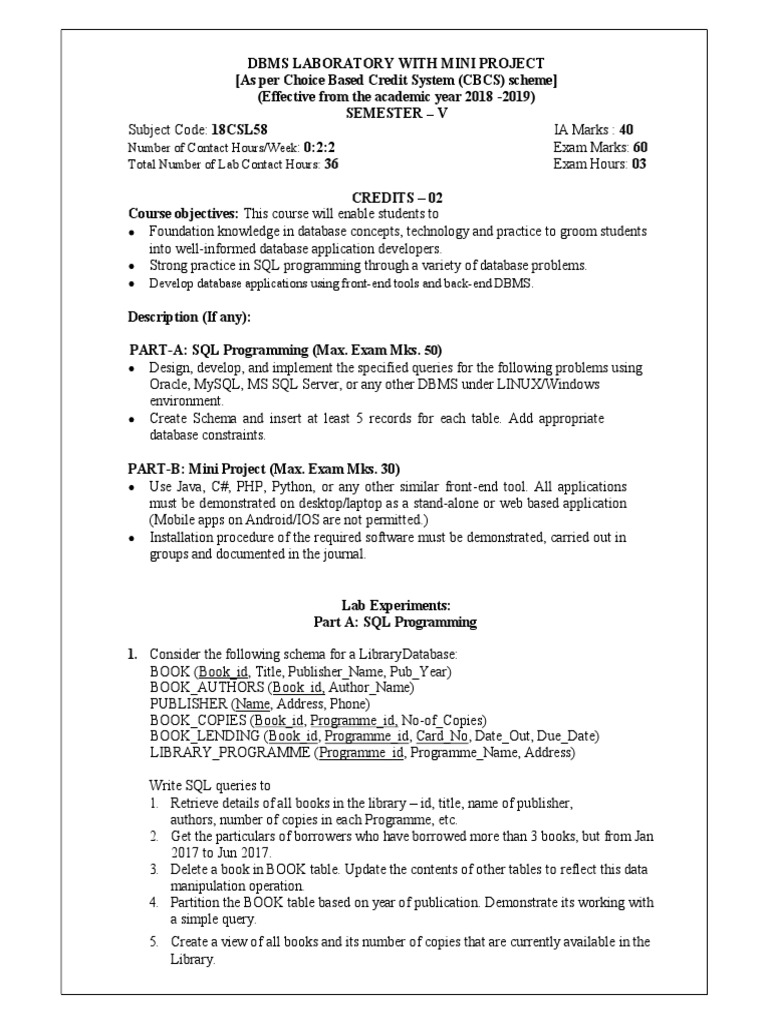 18csl58 Dbms1 Azdocuments In Pdf Pdf Relational Database Relational Model
