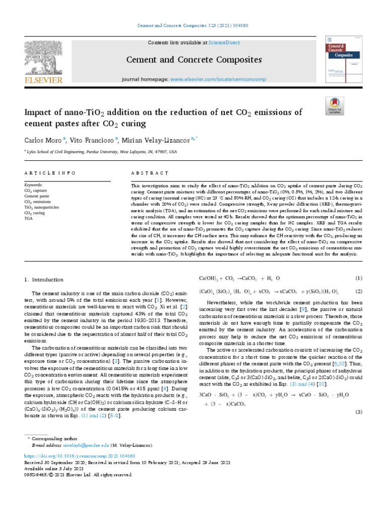 Impact Of Nano Tio2 Addition Pdf Cement Concrete