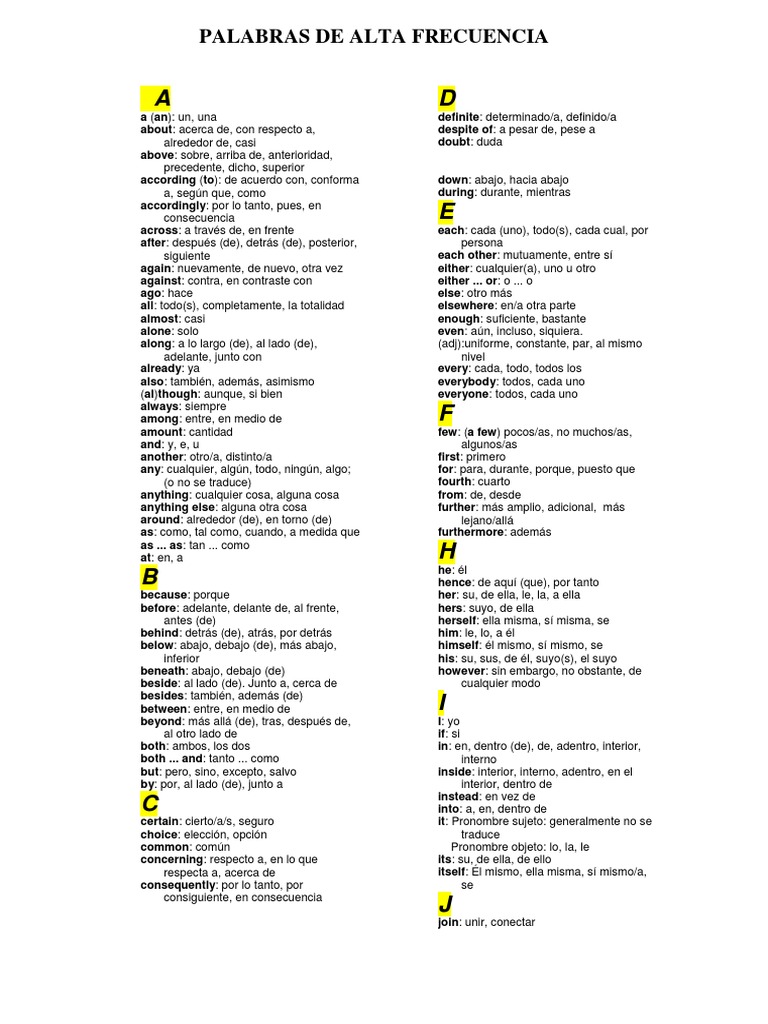 Palabras de Alta Frecuencia PDF | PDF