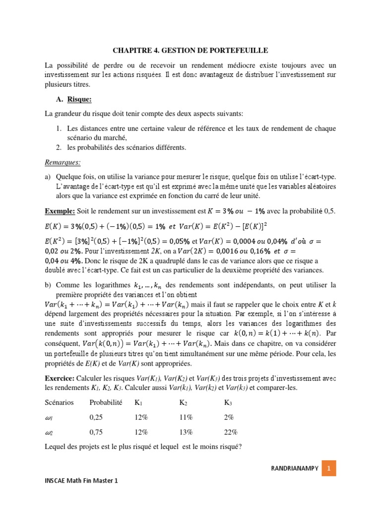 Math PR Fin Polycopie Chap 4 PDF | PDF | Modèle d'évaluation des actifs ...