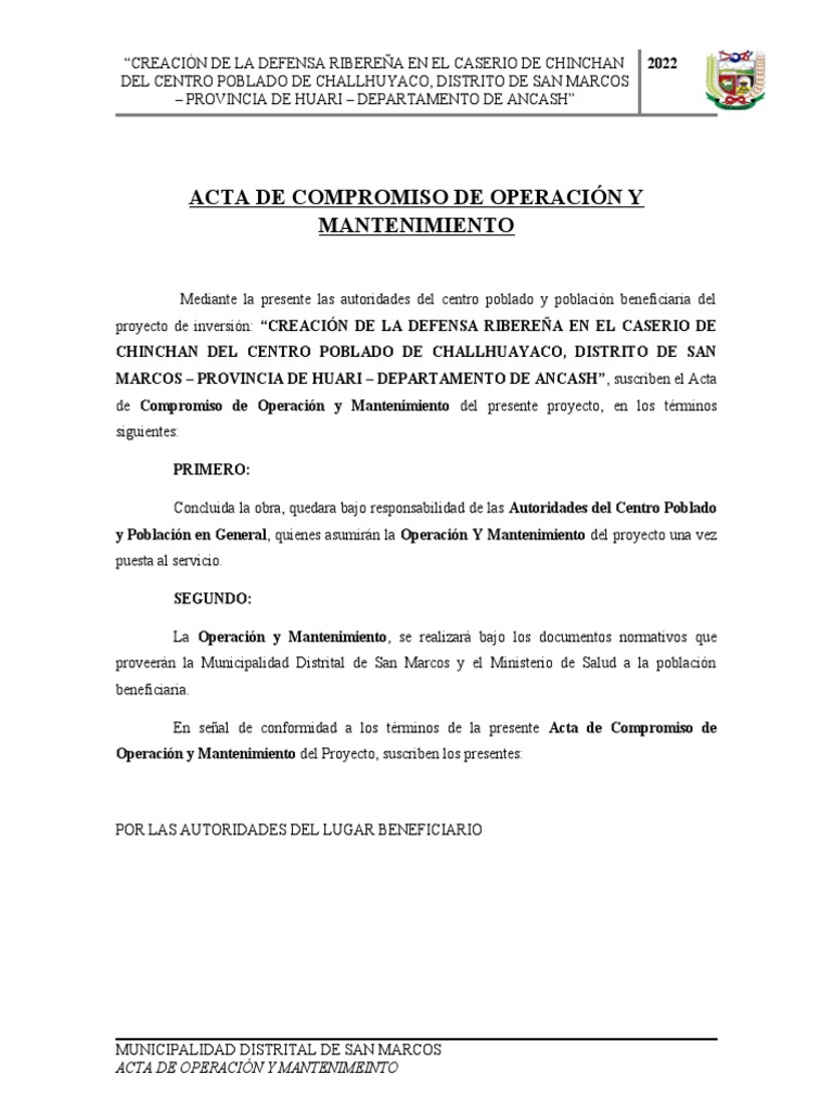 Acta Compromiso Defensa Ribereña Chinchan | PDF