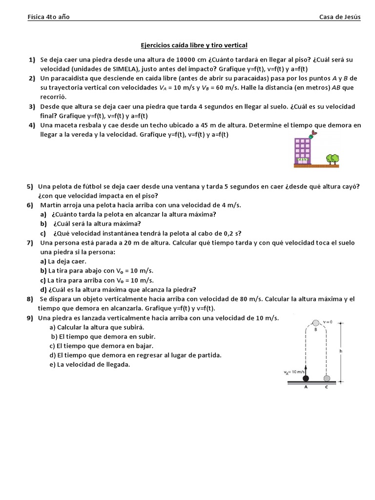 Ejercicios Caã Da Libre y Tiro Vertical | PDF