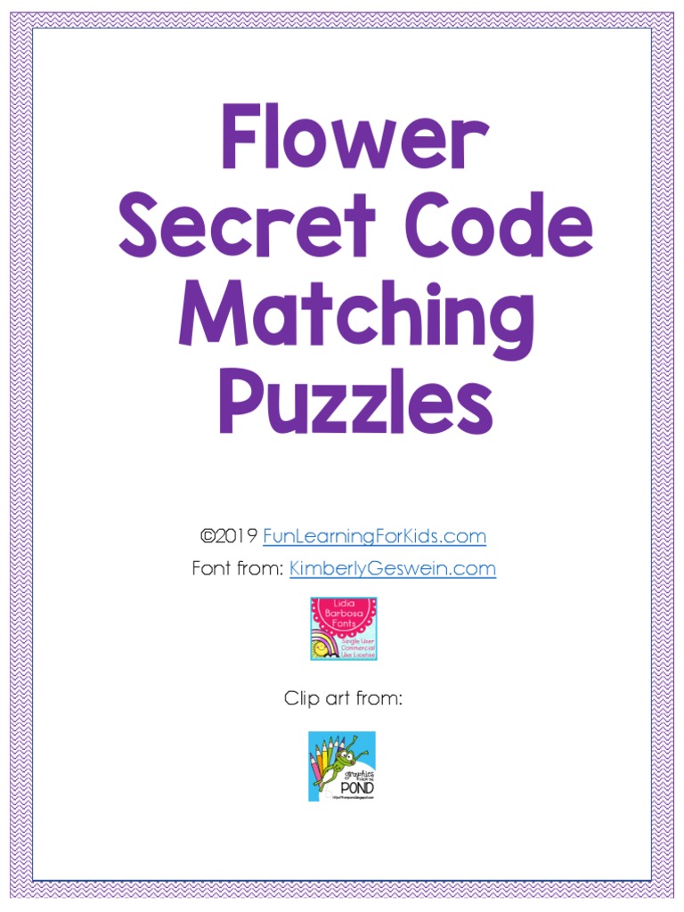 Flower Secret Code Matching Puzzles Printable | PDF