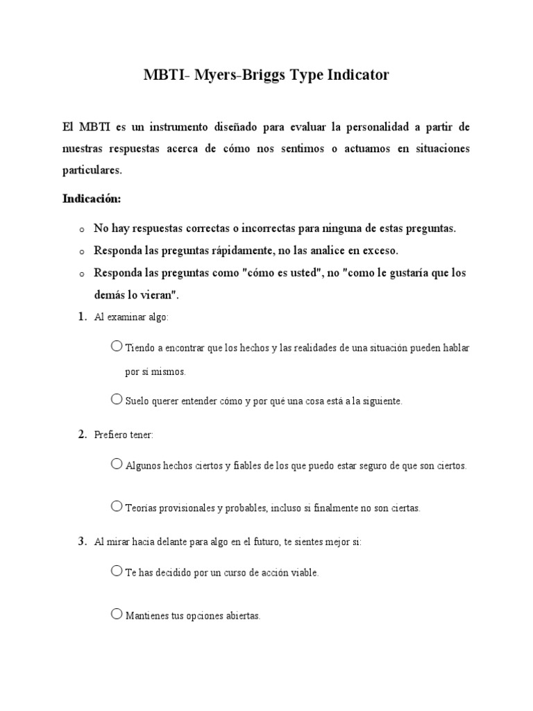 Introducción al MBTI: Evaluación de Personalidad | PDF | Pensamiento