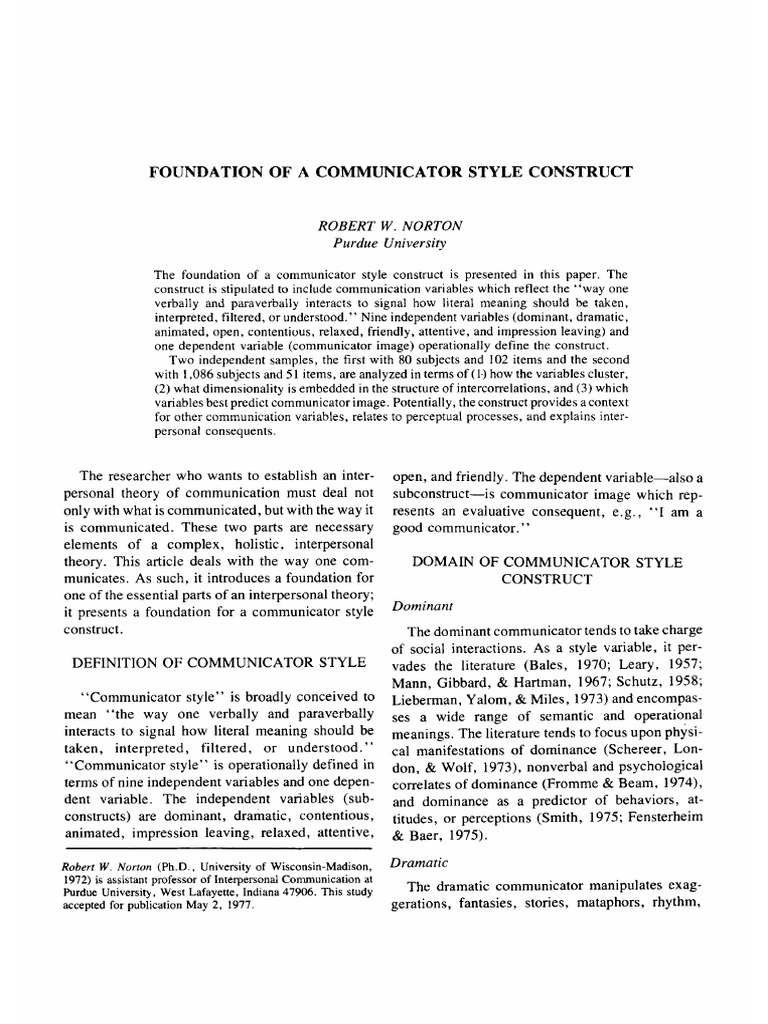 FOUNDATION OF COMMUNICATOR STYLE CONSTRUCT | PDF | Dependent And ...