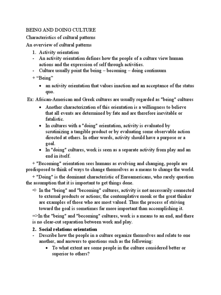 Being vs. Doing in Cultural Patterns | PDF | Social Equality ...