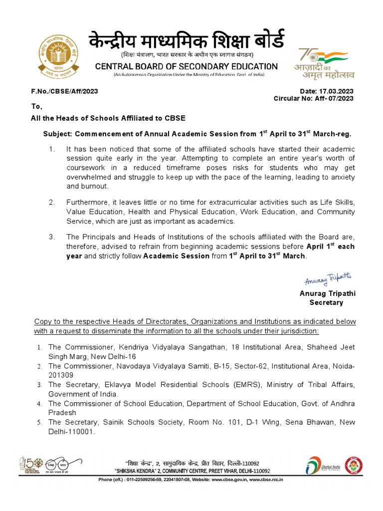 CBSE Academic Session Guidelines 2023 | PDF | Schools | Educational ...