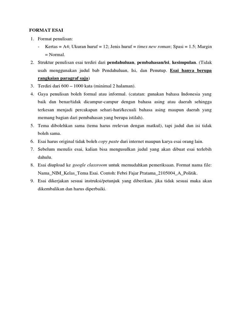 Format Esai PKN PDF | PDF | Karier & Perkembangan | Kajian Bahasa Asing