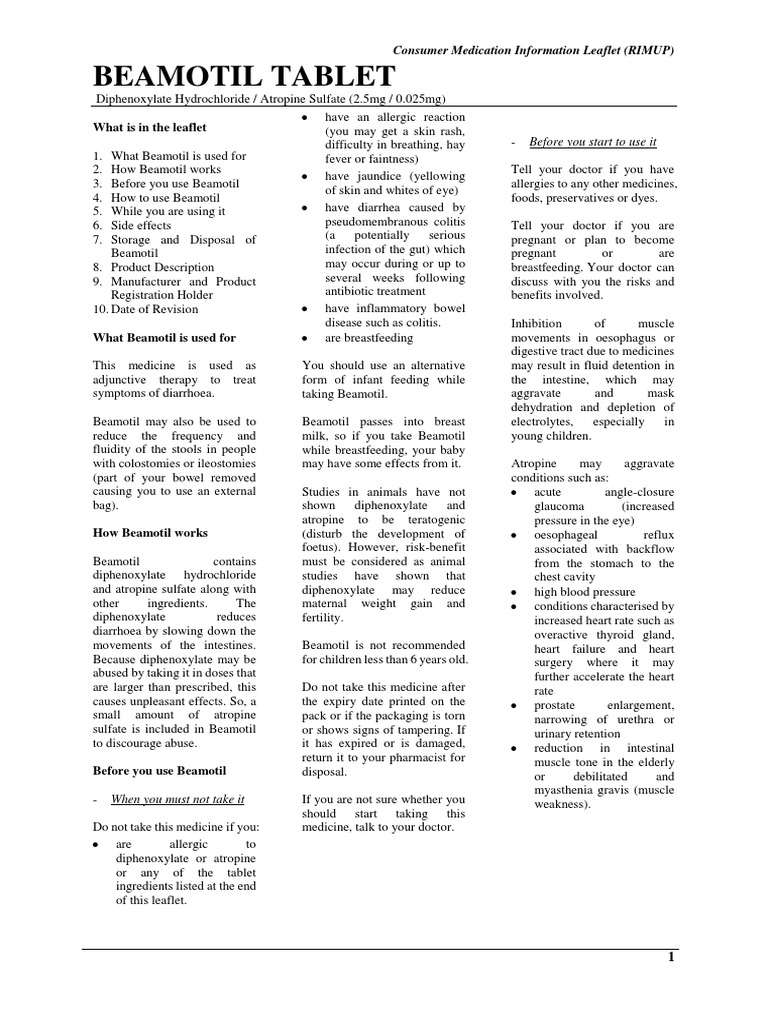 Beamotil Tablet: Uses and Dosage Guide | PDF | Diarrhea | Health Care