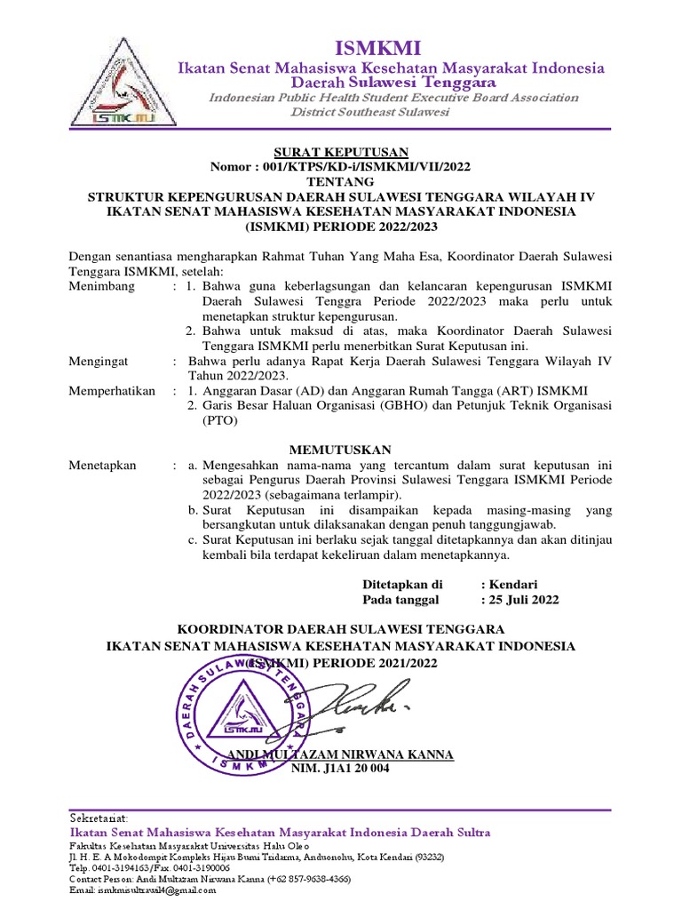 Struktur Kepengurusan ISMKMI 2022/2023 | PDF