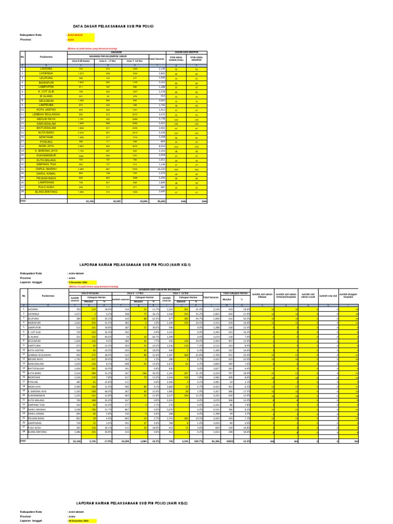 Laporan Harian Sub PIN Polio Aceh Besar (19122022) | PDF