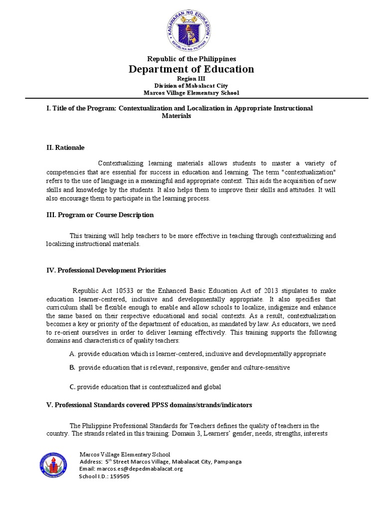 Lac - Final Acr Contextualization | PDF | Learning | Teachers