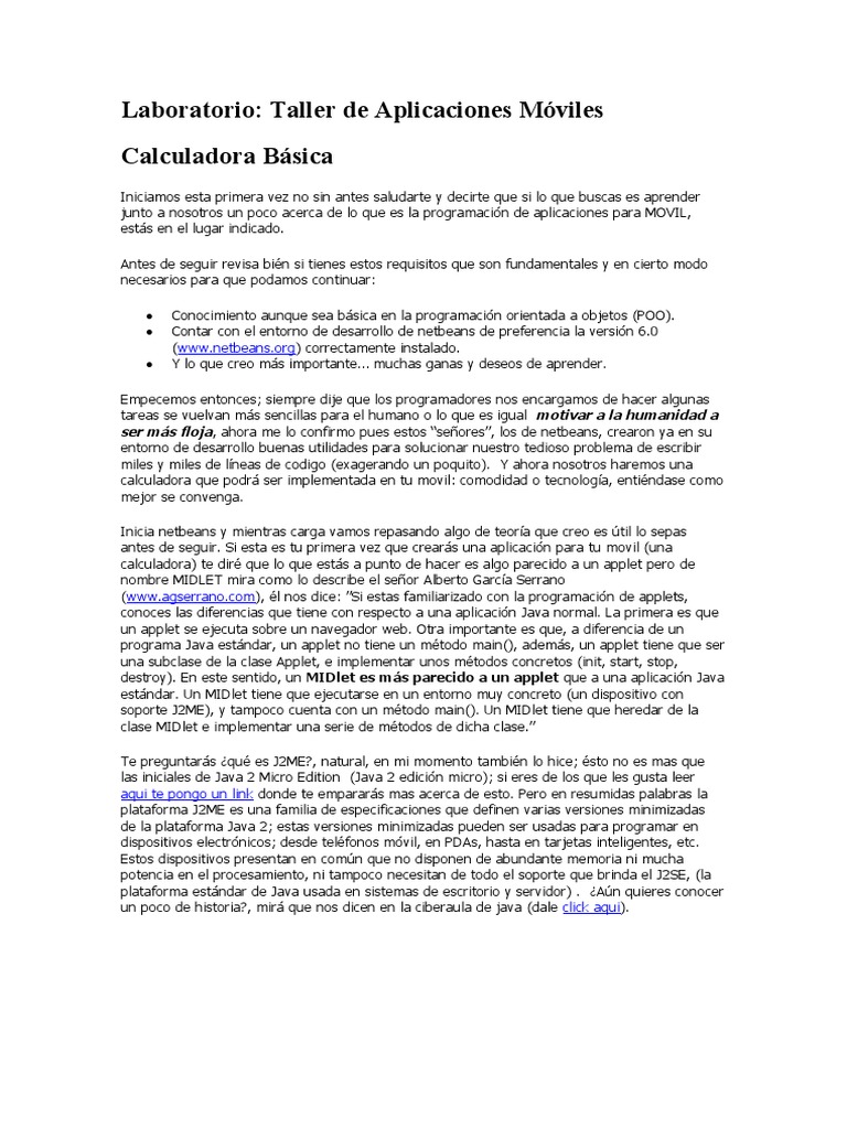 Laboratorio Calculadora | PDF | Java (lenguaje de programación) | Equipo de oficina