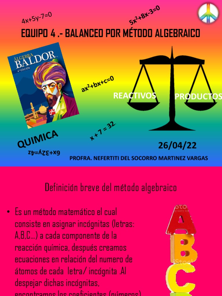 Balanceo de Ecuaciones Por El Metodo Algebraico-Equipo 4 | PDF ...