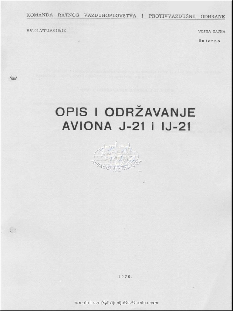 VTUP Opis I Odrzavanje Aviona J-21 (Jastreb) | PDF