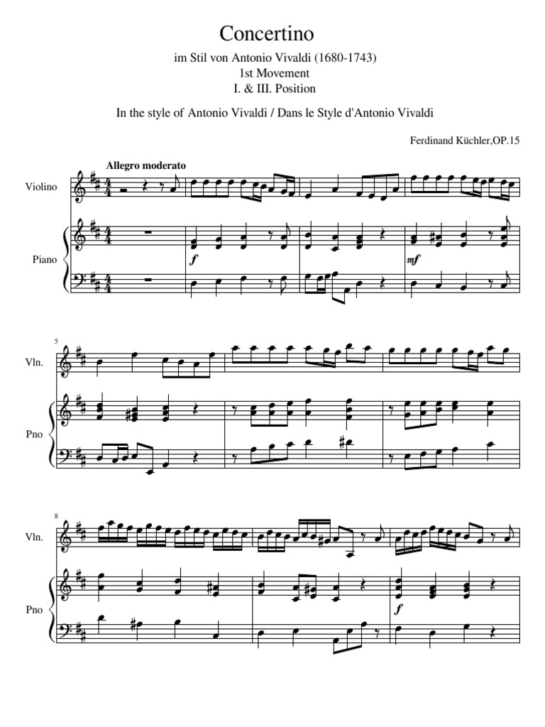 Concertino in The Style of Antonio Vivaldi Ferdinand KchlerOP.15 | PDF ...