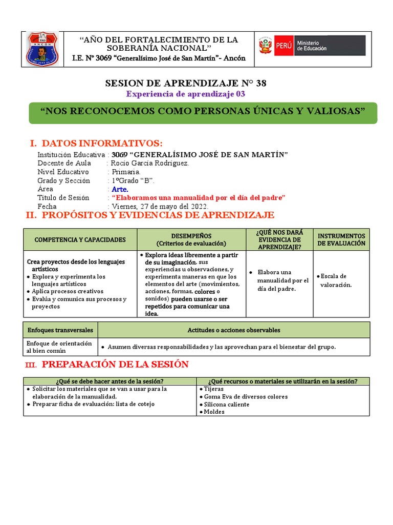 Sesion de Aprendizaje #38 "Nos Reconocemos Como Personas Únicas Y Valiosas" | PDF | Evaluación ...