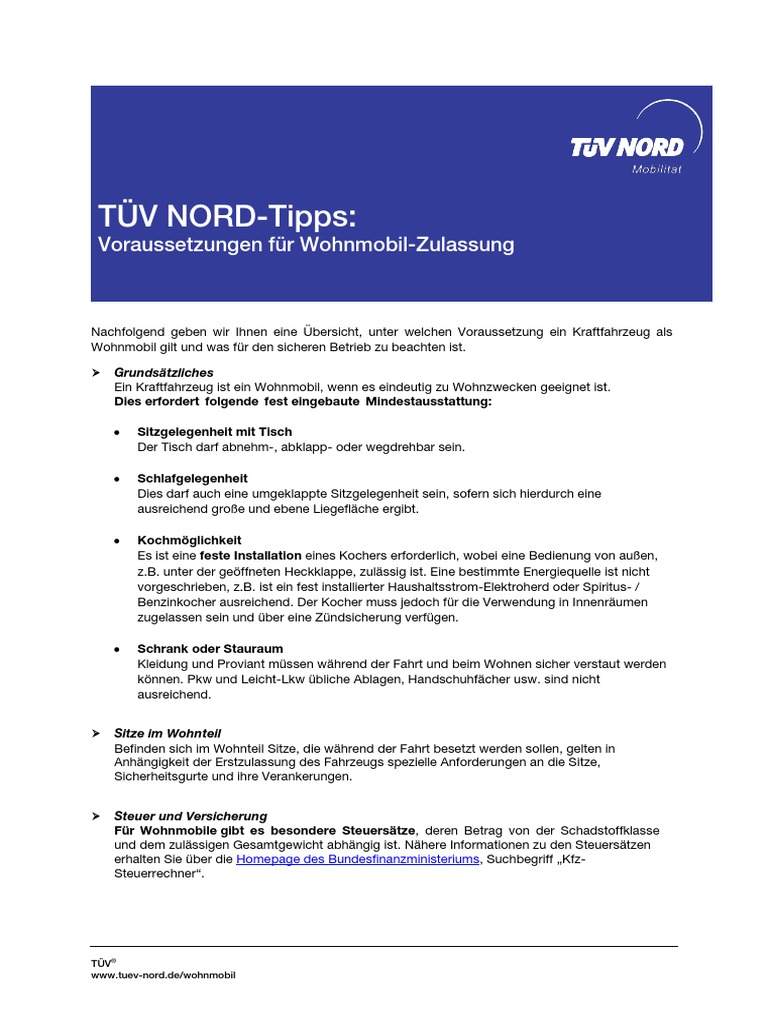 Voraussetzung Wohnmobilzulassung Tuv Sud
