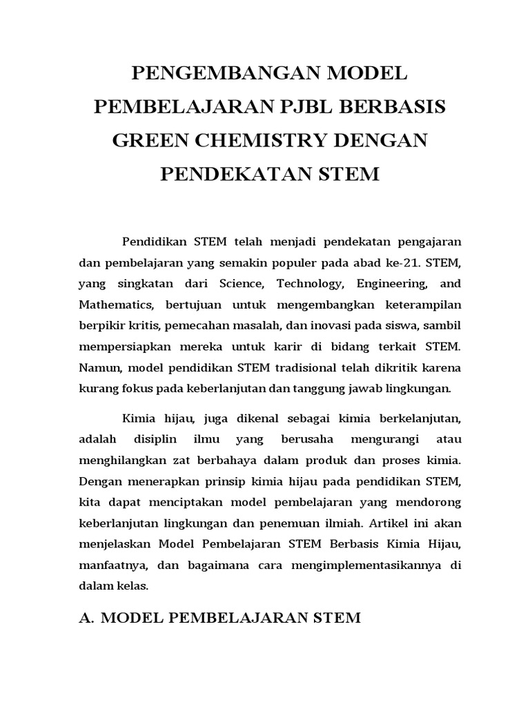 Model Pembelajaran STEM Kimia Hijau | PDF | Seni | Sains & Matematika