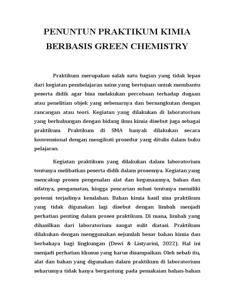 Inovasi Penuntun Praktikum Berbasis Green Chemistry | PDF ...