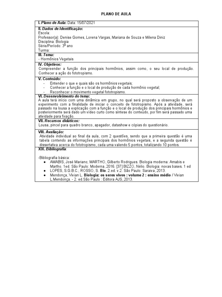 Plano de Aula 3 - IEB | PDF