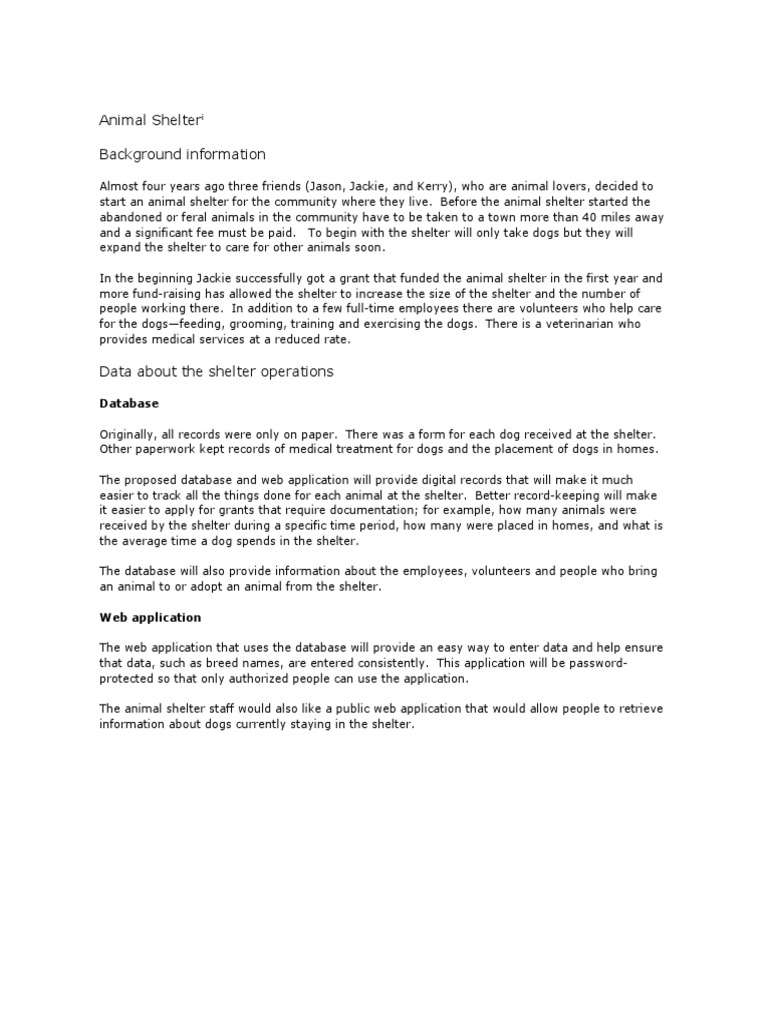 Animal Shelter Scenario | PDF