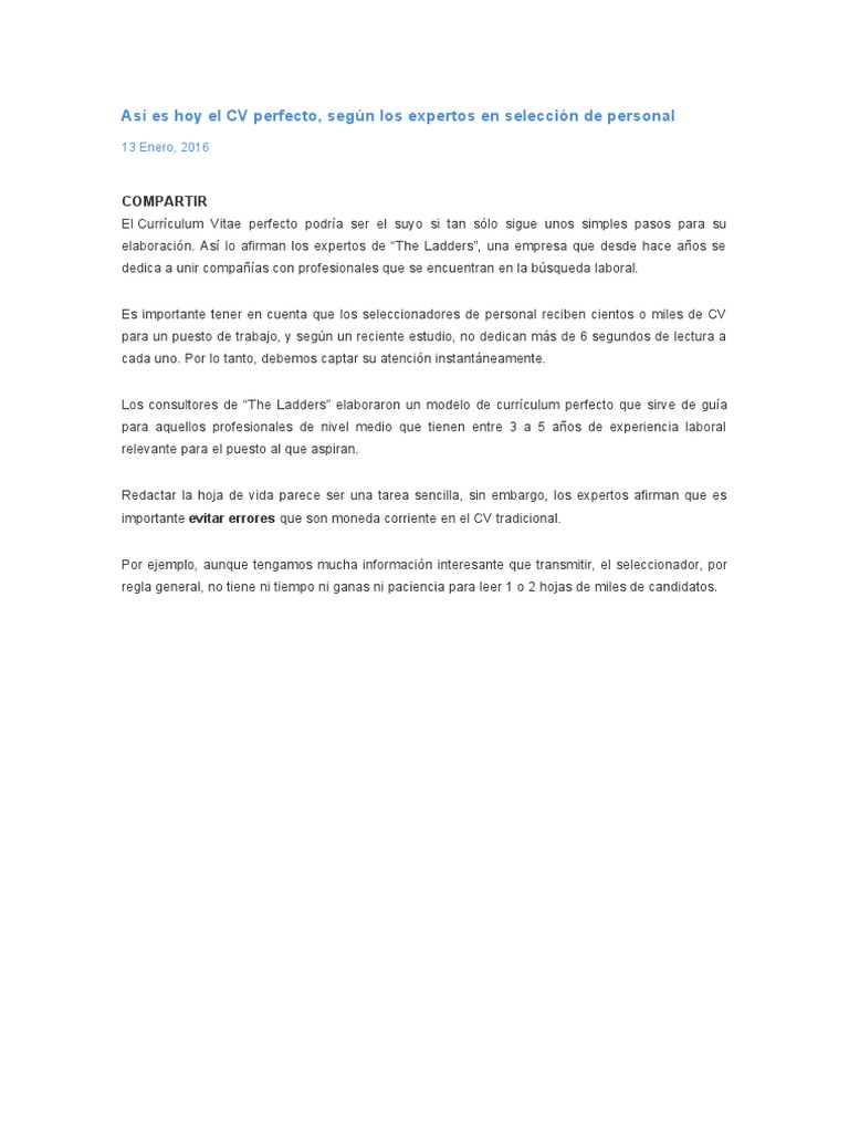 CV-perfecto (Modelo) | Descargar gratis PDF | Gestión de recursos humanos