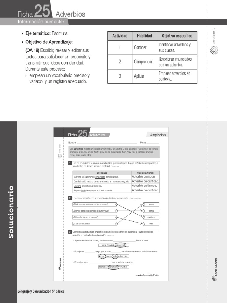 Ficha 25 Adverbios Solucionario | PDF | Adverbio | Comunicación