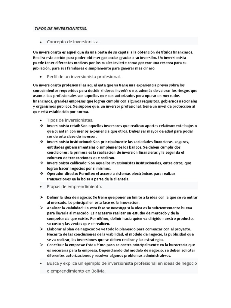 Tipos de Inversionistas | PDF | Iniciativa empresarial | Inversiones
