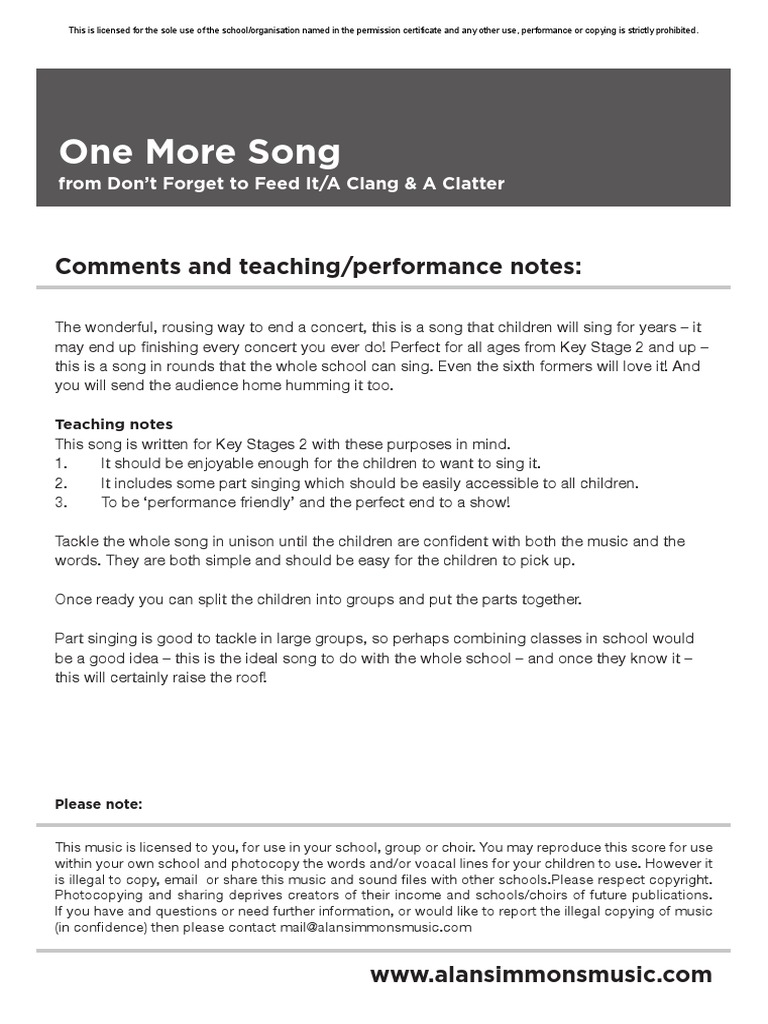 One More Song Sheet Music | PDF | Entertainment | Freedom Of Expression Law