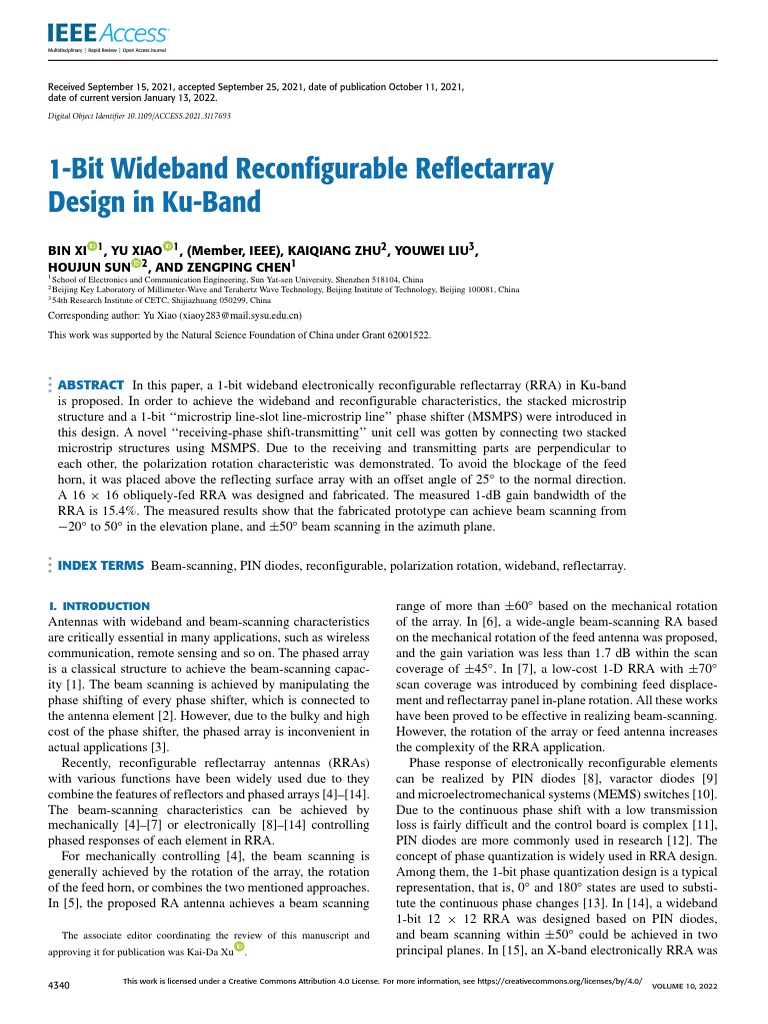 1 Bit Wideband Reconfigurable Reflectarray Design In Ku Band Pdf Pdf Antenna Radio