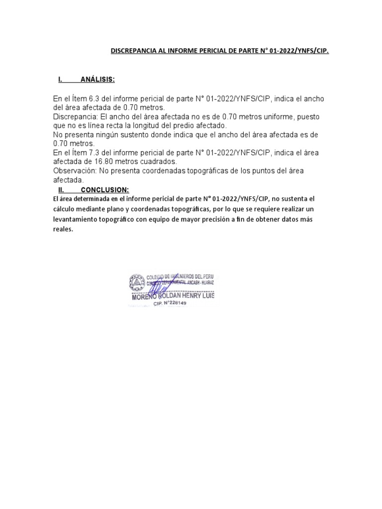 Discrepancias en Informe Pericial 01-2022 | PDF | Hogar, jardinería y ...