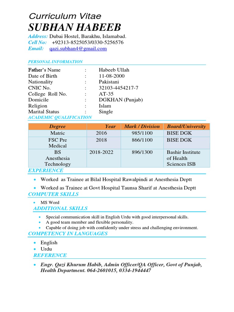 Subhan Habeeb CV (Anesthesia) final.pdf | PDF