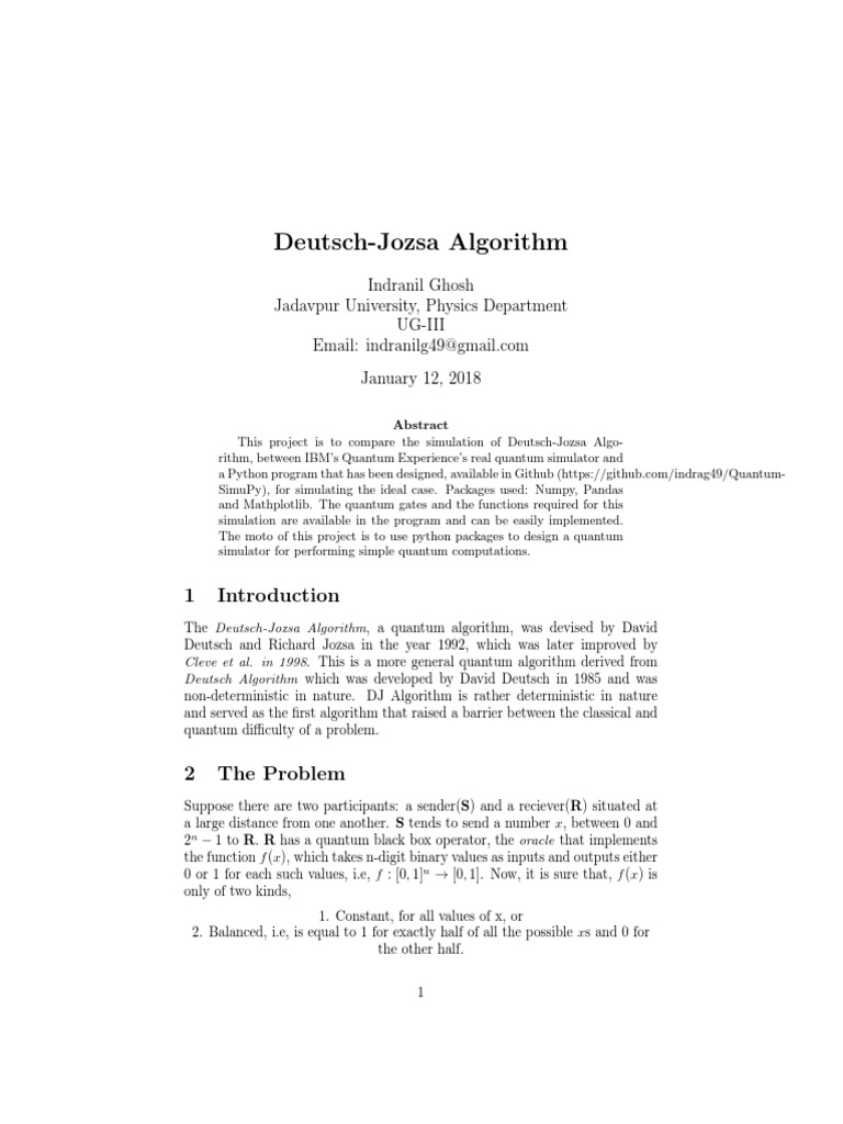 Deutsch-Jozsa Algorithm Simulation Analysis | PDF | Theory Of ...