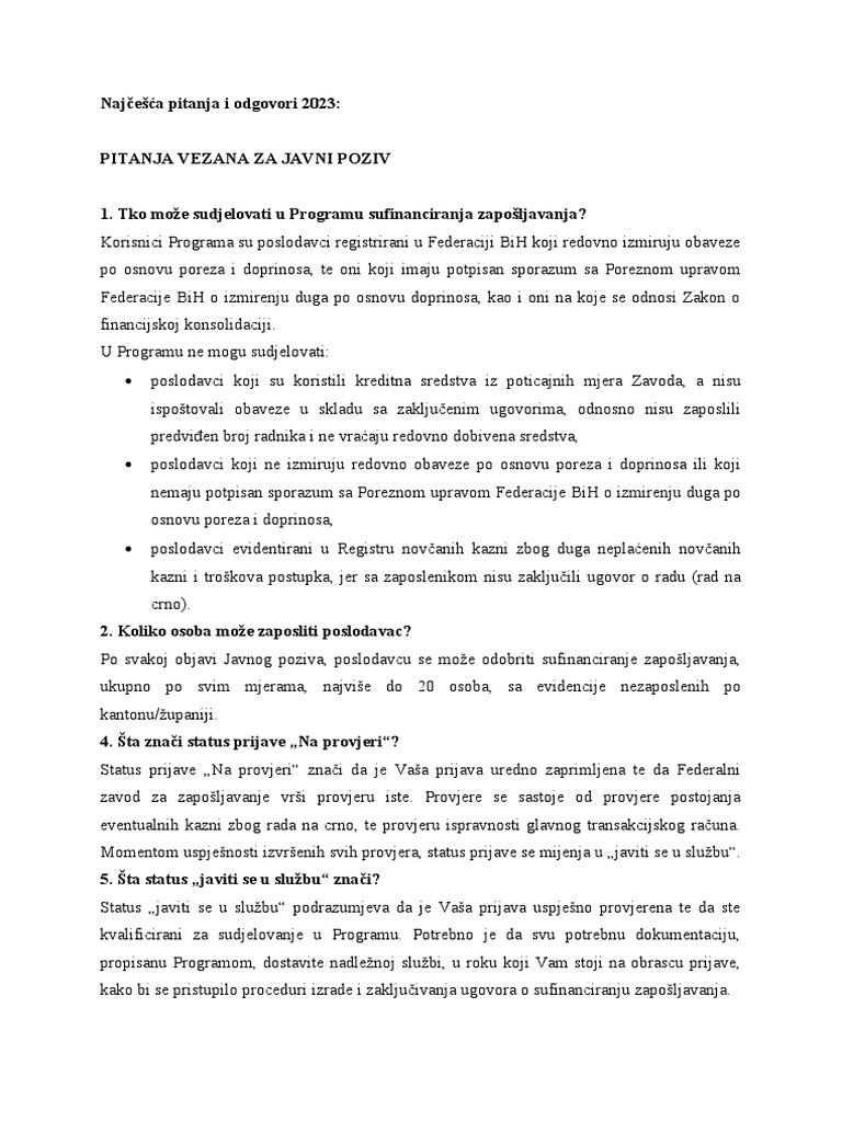 Najčešća Pitanja I Odgovori 2023 + | PDF
