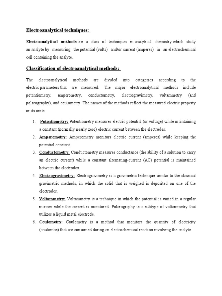 Electroanalytical Techniques Explained | PDF | Electrode | Electrochemistry